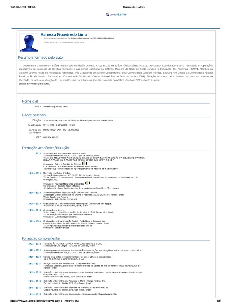Currículo Lattes | Download grátis PDF | Sociologia | Pós-graduação