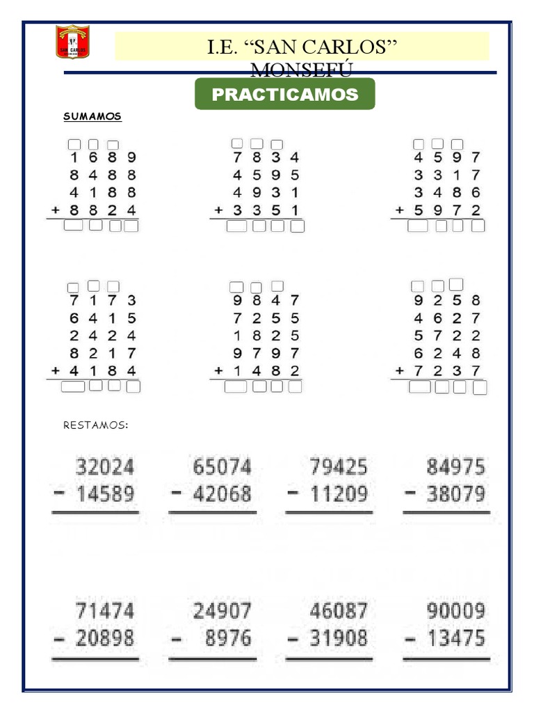 Hojas De Trabajo De Matemáticas Sencillas Para Quinto Grado