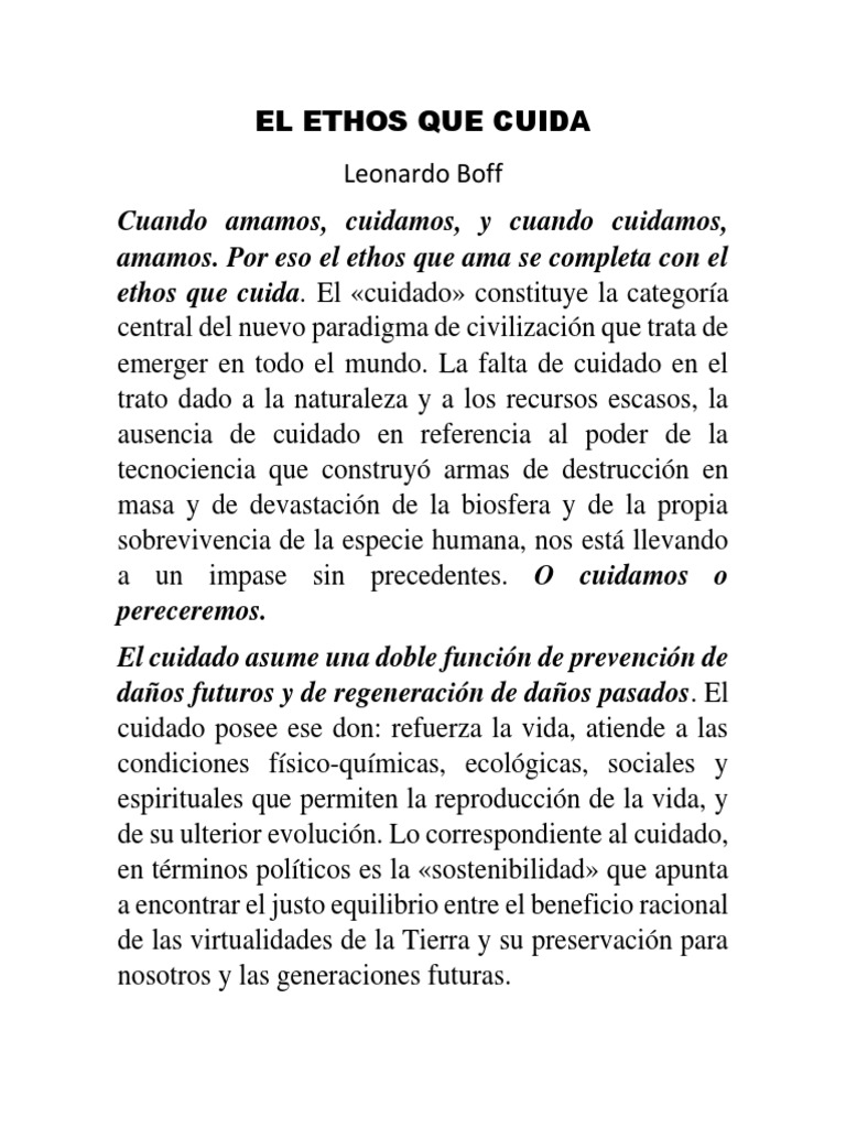 El Ethos Que Cuida | PDF
