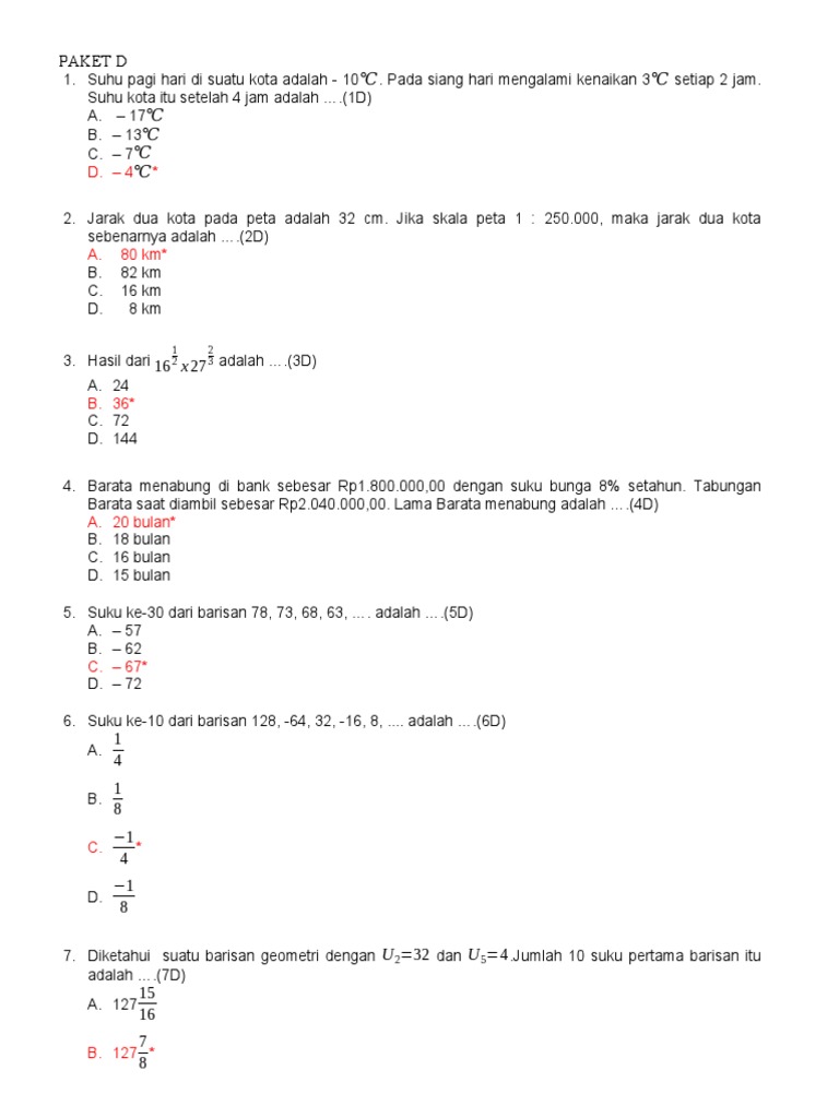Soal Matematika Paket D: Pilihan Ganda | PDF | Griya & Taman