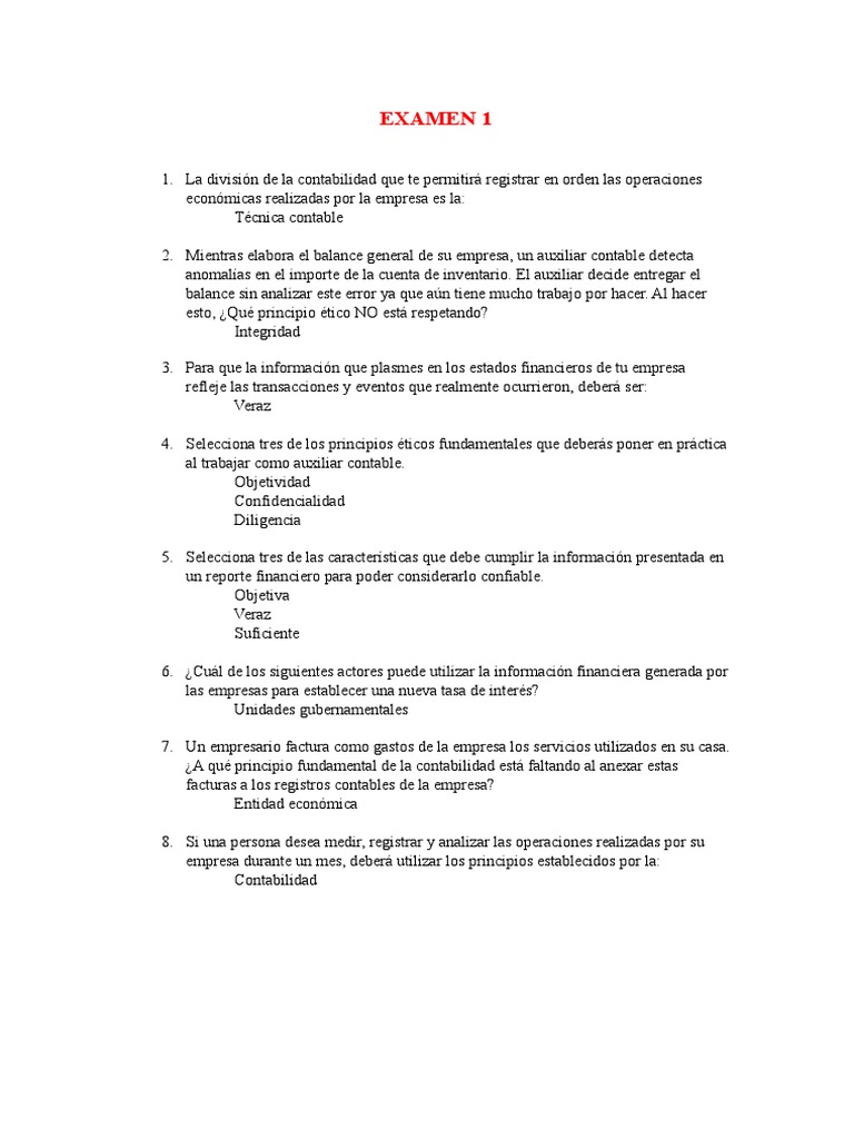 Examen 1 Auxiliar Contable Capacitate para El Empleo - Compress | PDF