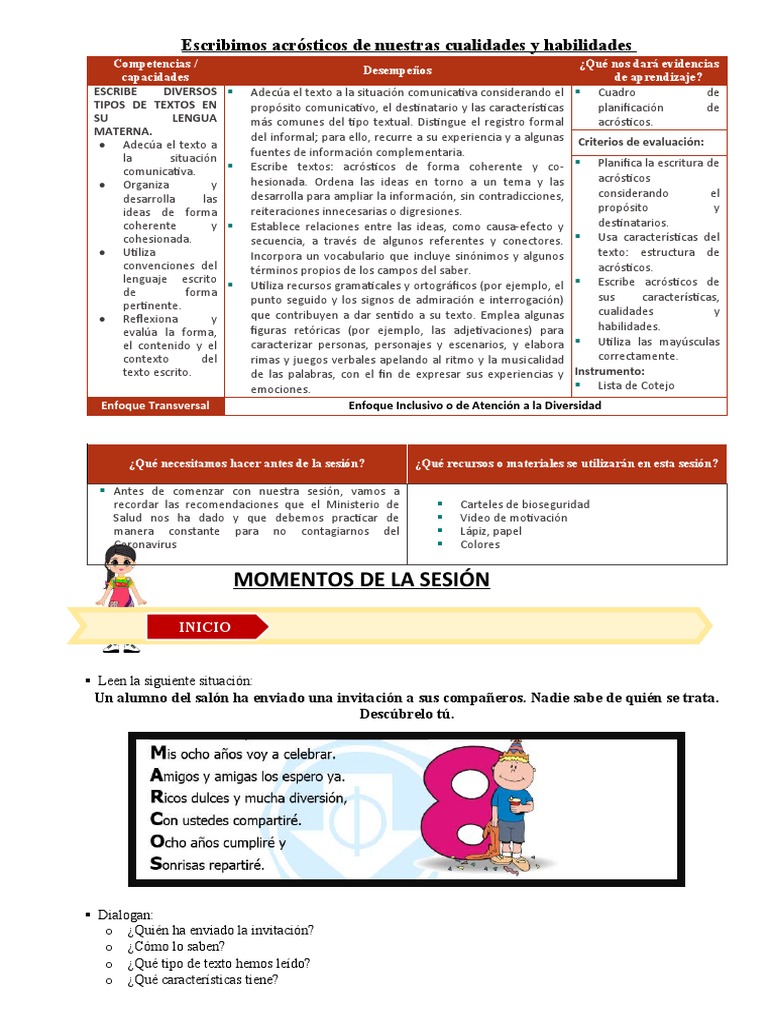 COM 21 Abril 3 Escribimos Acrosticos Con Cualidades y Habilidades | PDF