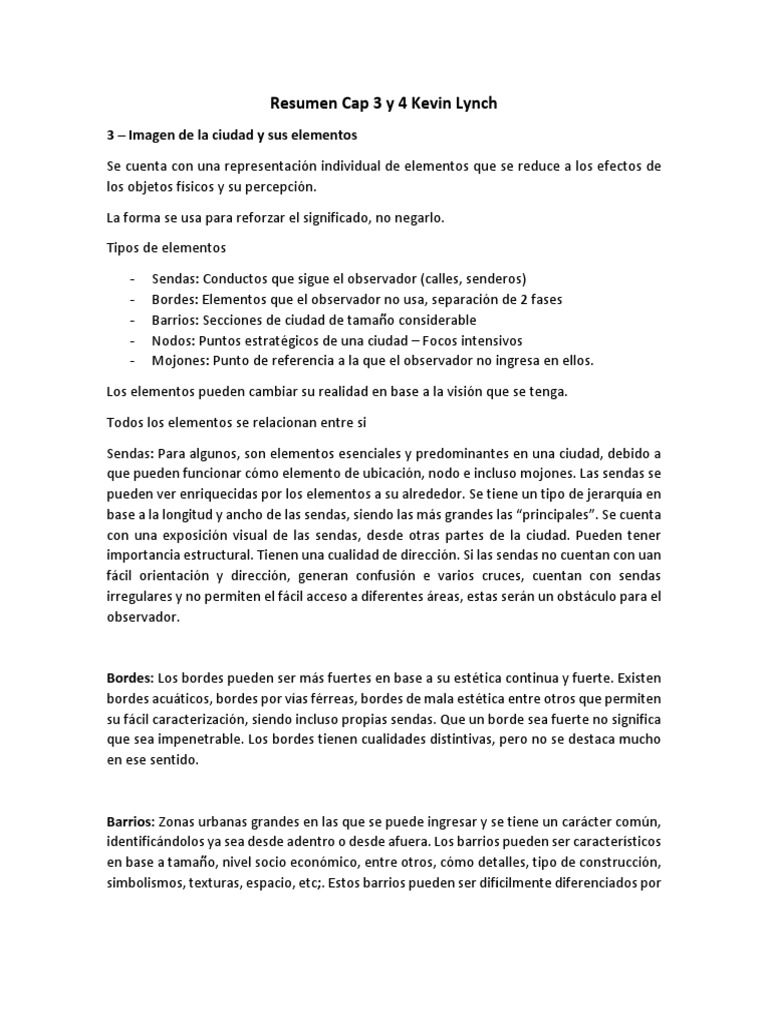 Resumen Cap 3 y 4 Kevin Lynch - Resumen | PDF | Percepción