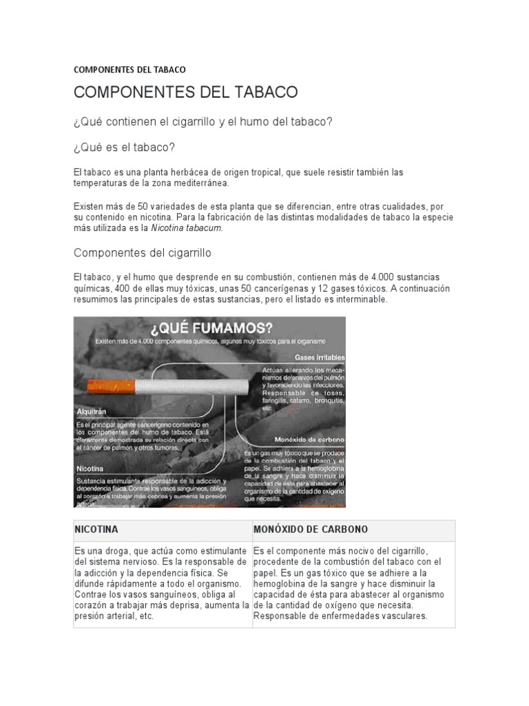 Componentes Del Tabaco | PDF | Cigarrillo | Fumar