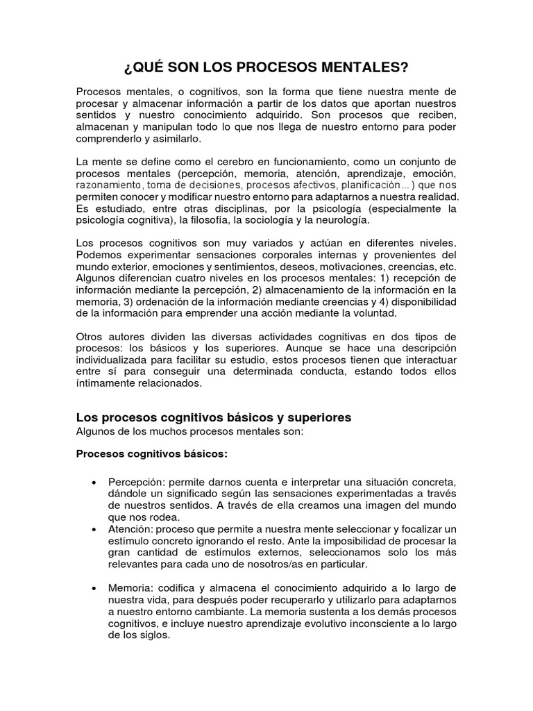 ¿Qué Son Los Procesos Mentales | PDF