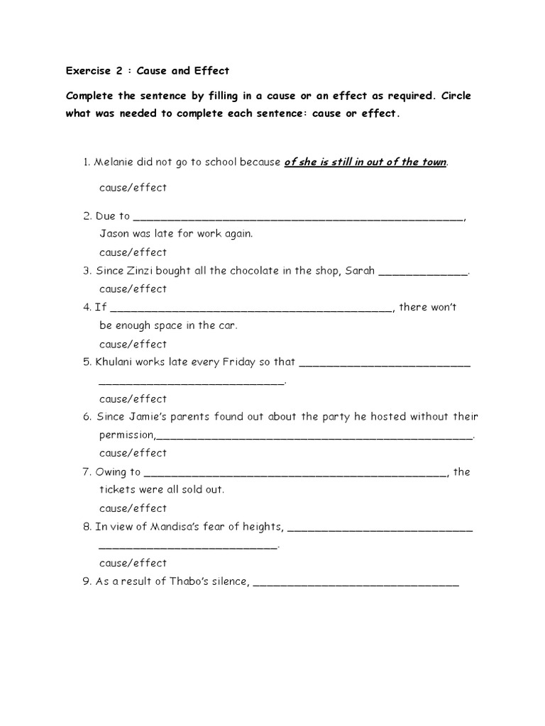 Exercise 2 Cause and Effect | PDF