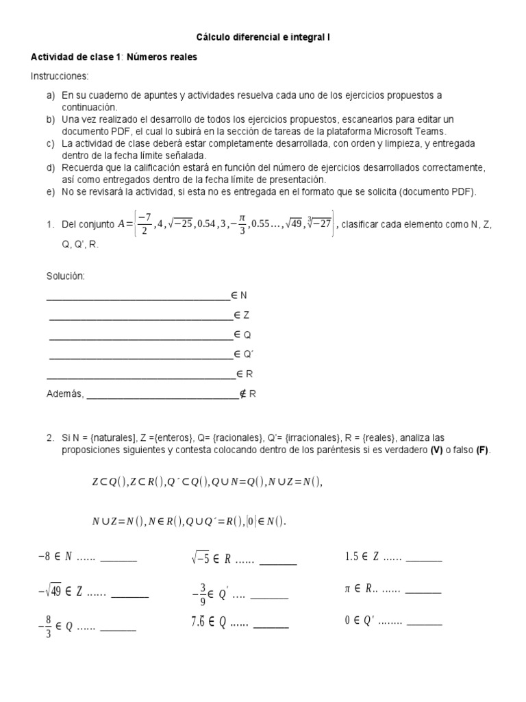 Clasificación de Números Reales en Ejercicios | PDF | Entero | Número Real