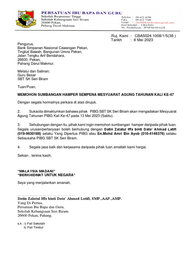 Surat Mohon Sumbangan BSN | PDF