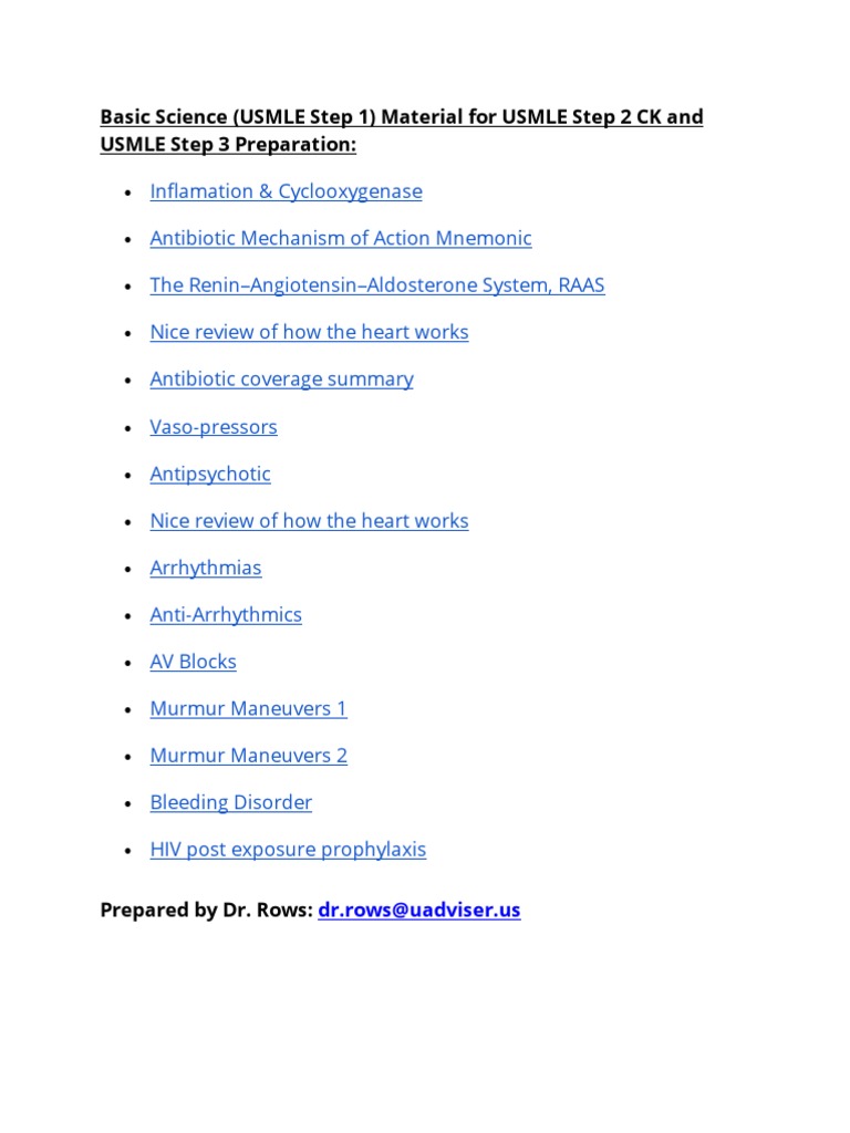 Basic Science For USMLE Step 2 CK and USMLE Step 3 | PDF | Wellness