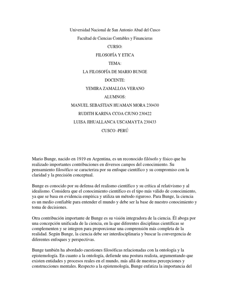 Resumen Mario Bunge | PDF | Realismo filosófico | Conocimiento