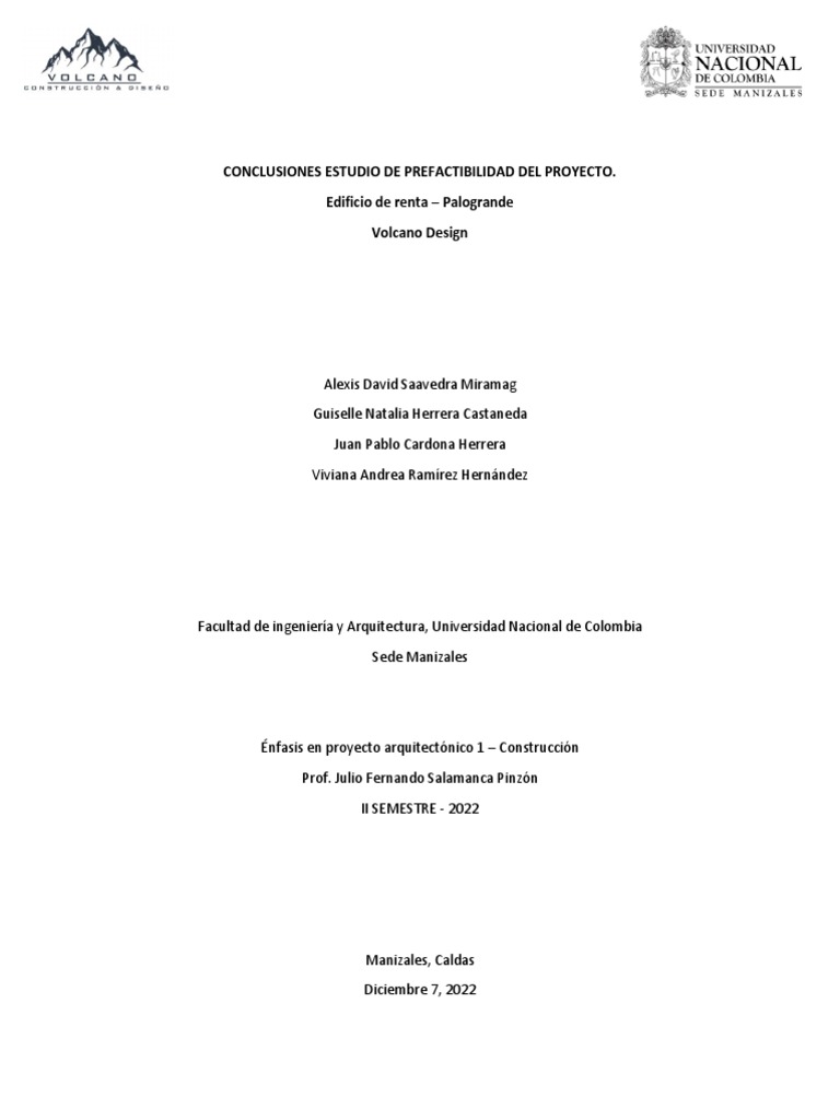 Conclusiones Estudio de Prefactibilidad Del Proyecto | PDF ...