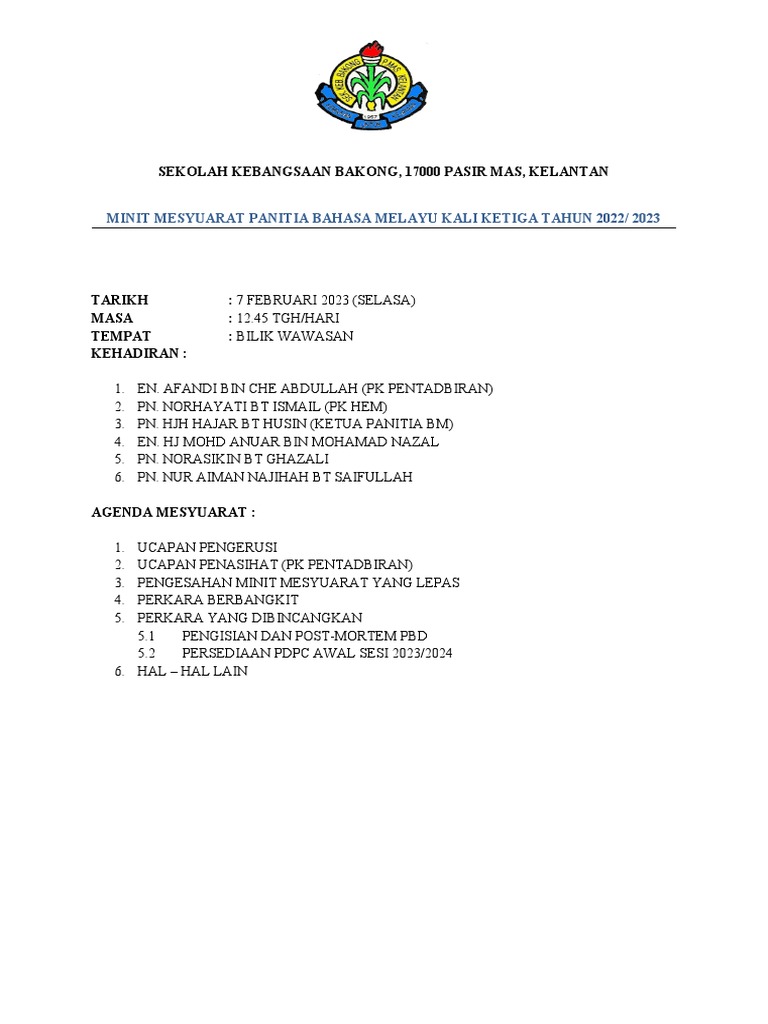 Minit Mesyuarat Kali 3 Tahun 2022 | PDF