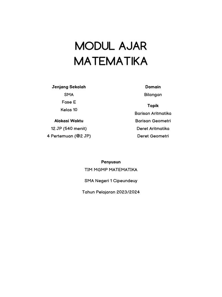 Modul Ajar 10.2 Barisan Dan Deret | PDF | Metode & Bahan Ajar | Komputer