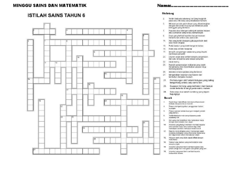 Teka Silang Kata Sains Tahun 6 | PDF