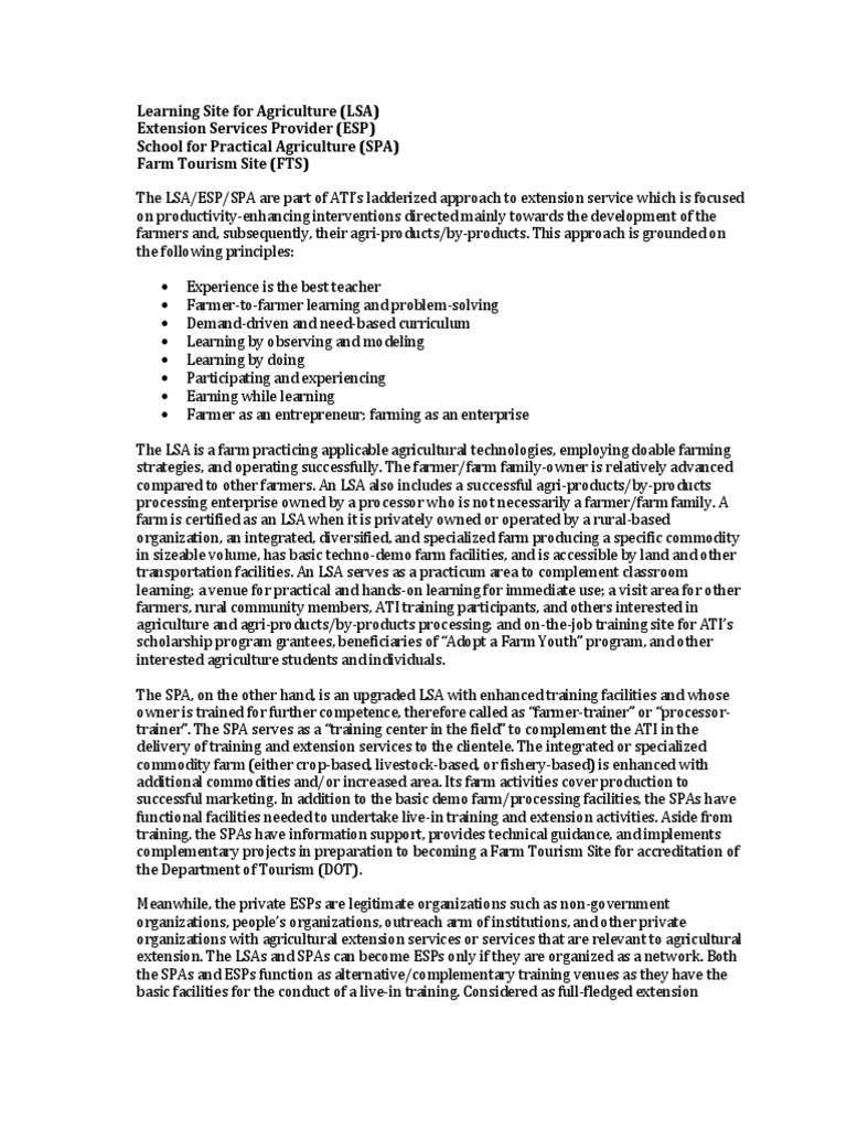 Brief Descriptions For LSA ESP SPA FTS | PDF | Resort