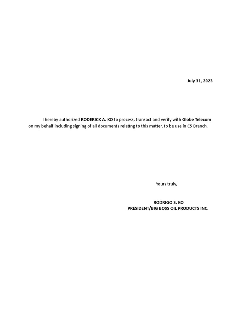 Authorization Letter (c5 Globe Telecom) | PDF