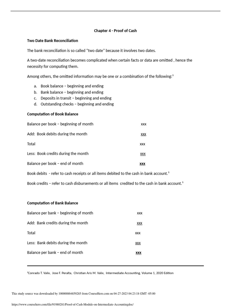 Proof of Cash Module On Intermediate Accounting | PDF | Debits And ...