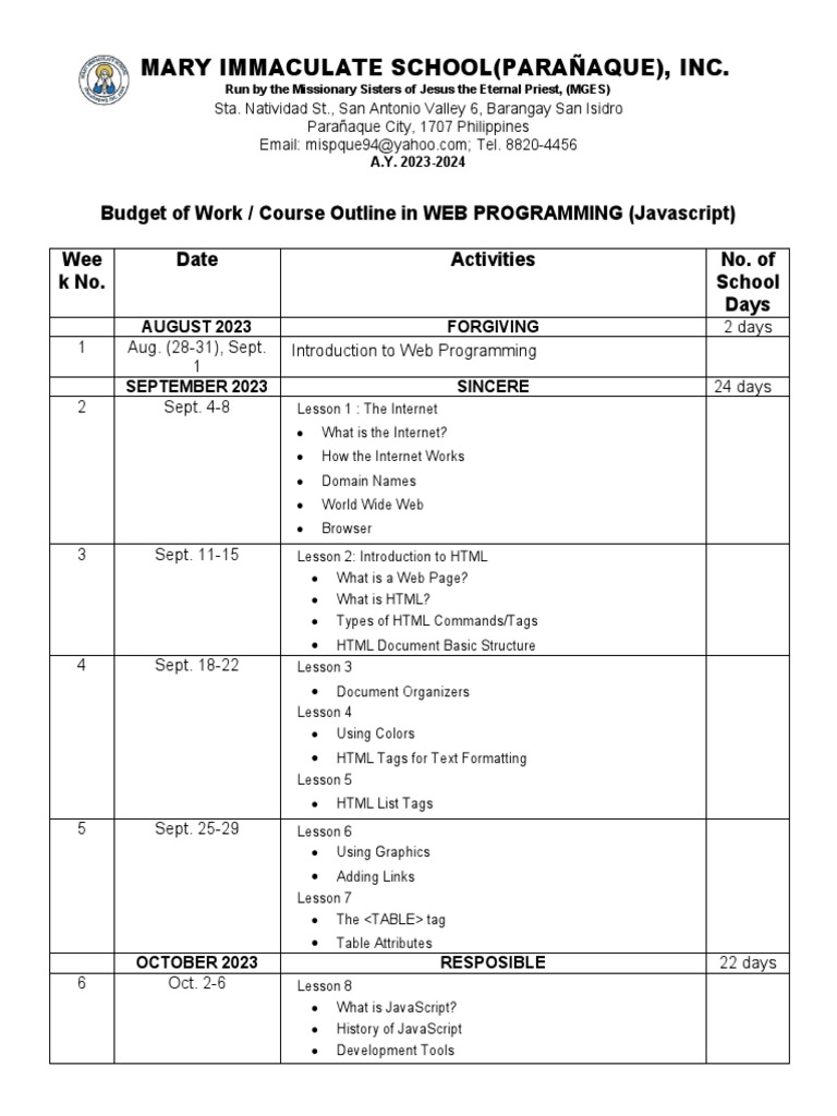 Web Programming Course Outline | PDF | Html | World Wide Web
