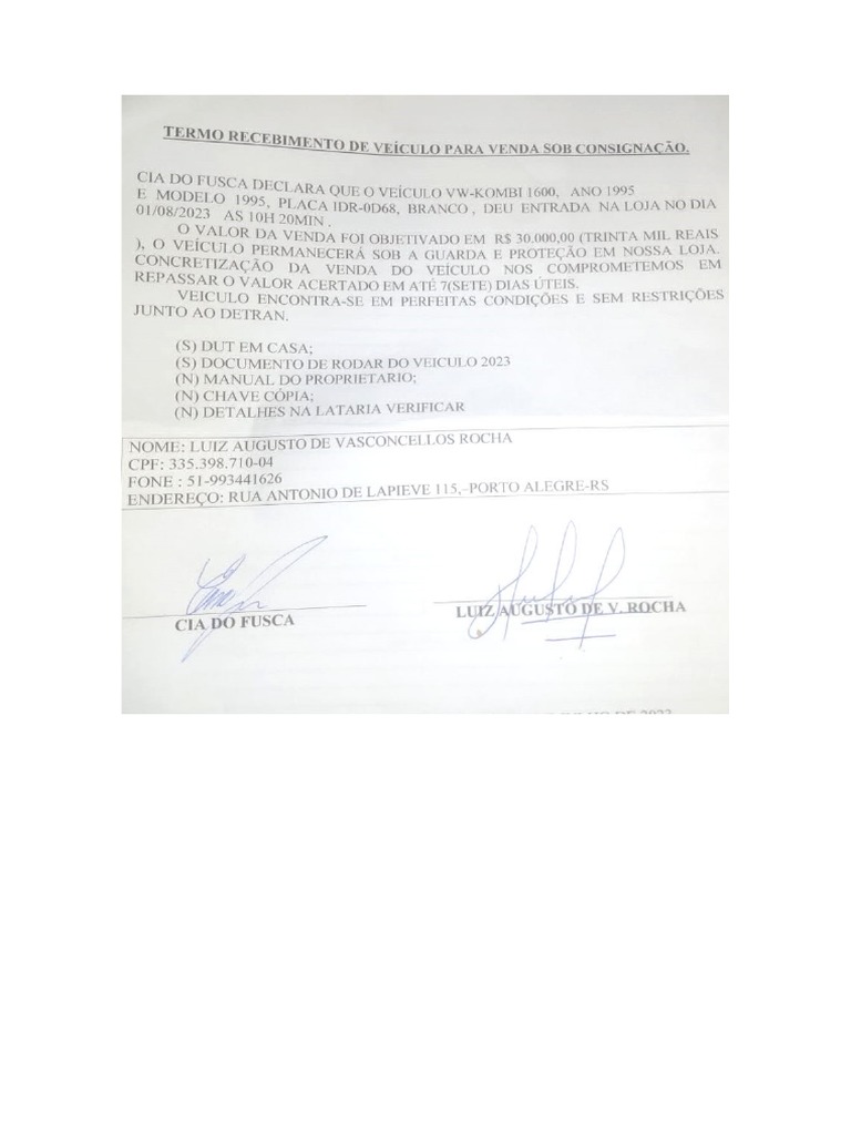 Recibro Fusca Ieh9839 Do Luiz | PDF