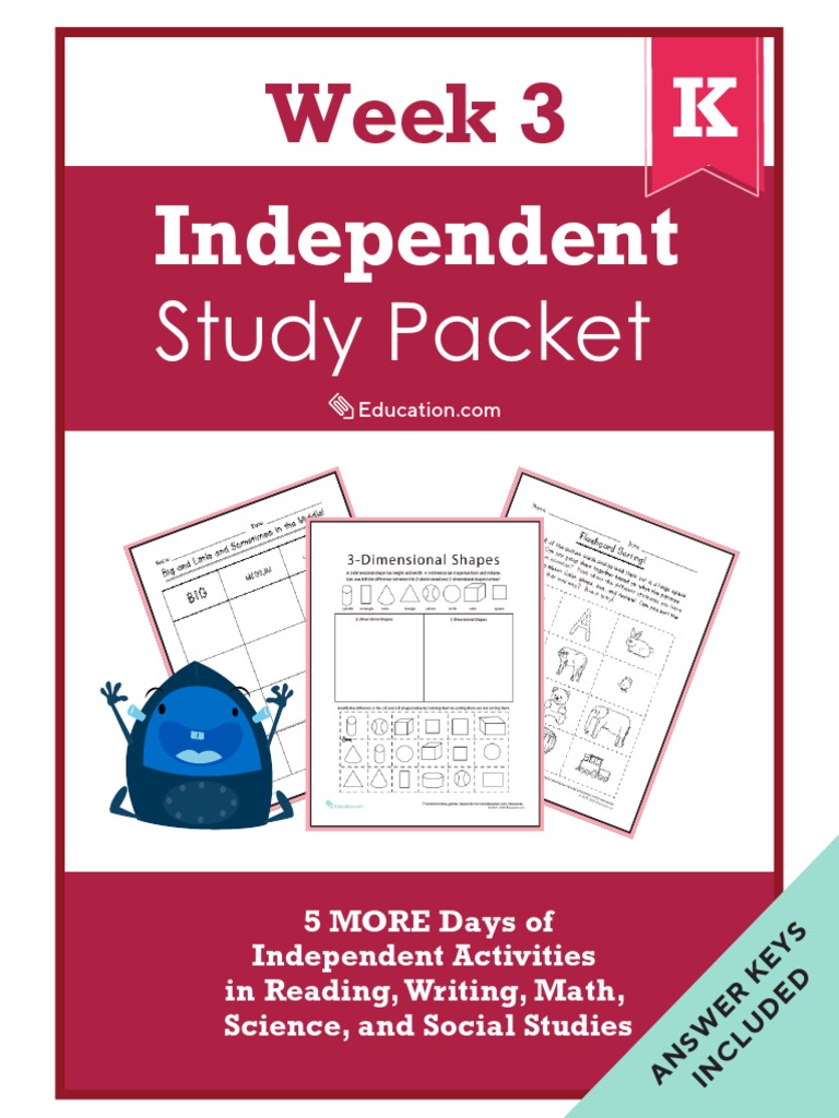 Independent Study Packet Kindergarten Week 3 | PDF | Shape | Feeling