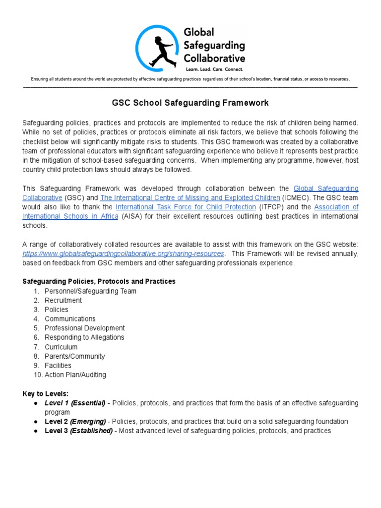 Global Safeguarding Framework for Schools | PDF | Business