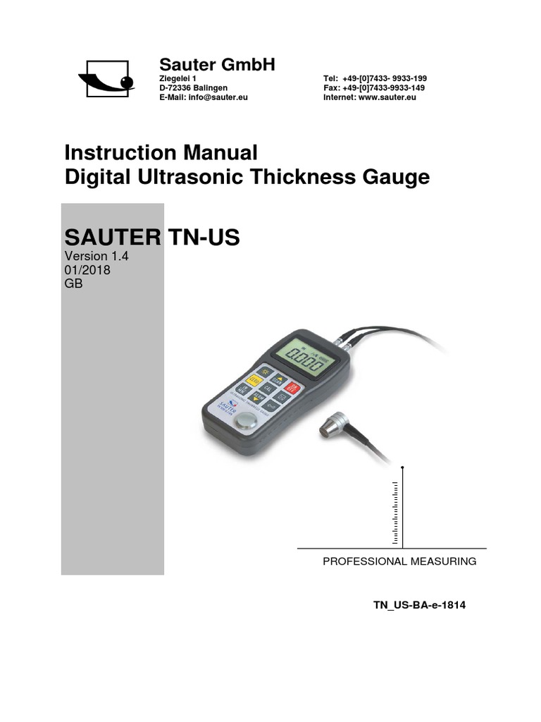 Sauter TN Us. Ultrasonic Thickness Gauges Instruction Manual | PDF ...