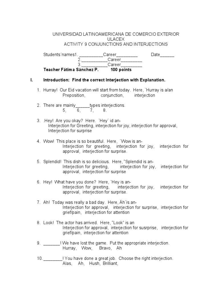 Activity 9 Conjunction and Interjection | PDF | Foreign Language Studies