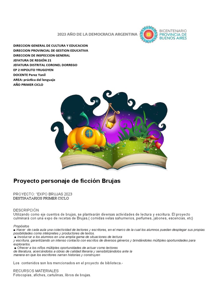 Proyecto Personaje de Ficción Brujas 1 Ciclo | PDF