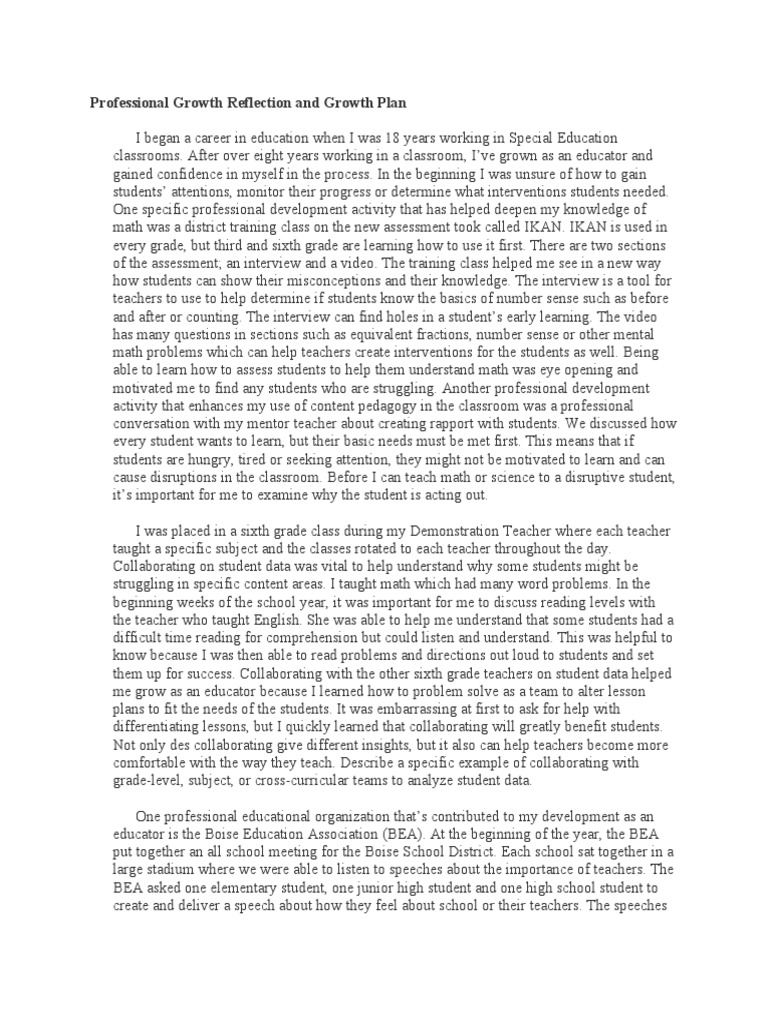 Professional Growth Reflection and Growth Plan | PDF