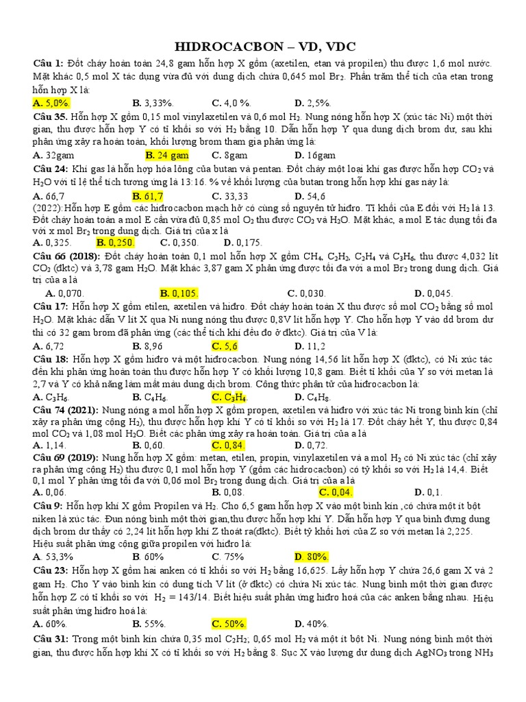 Hidrocacbon vận dụng cao | PDF