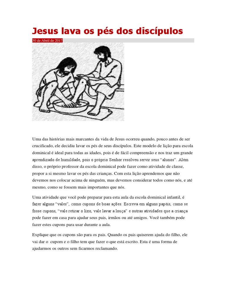 Jesus e o Lavar dos Pés: Lições para Crianças | PDF | Jesus | São Pedro