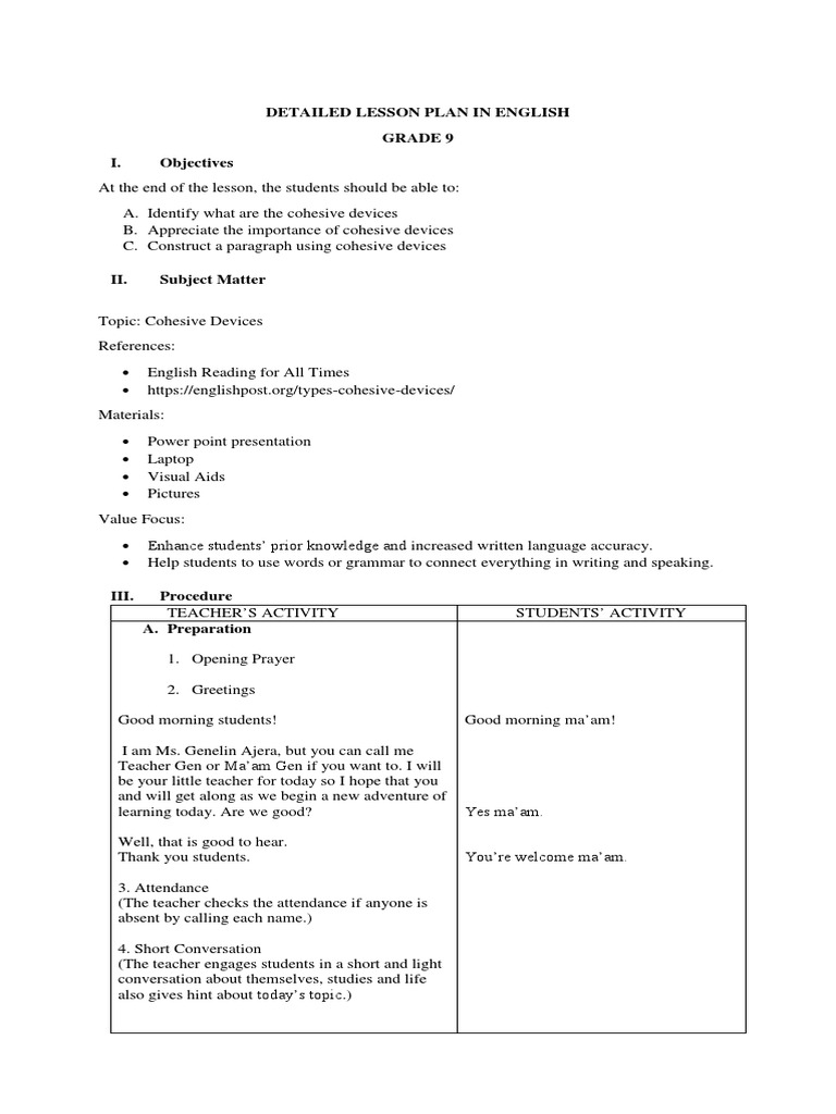 Detailed Lesson Plan (Elt 209) | PDF