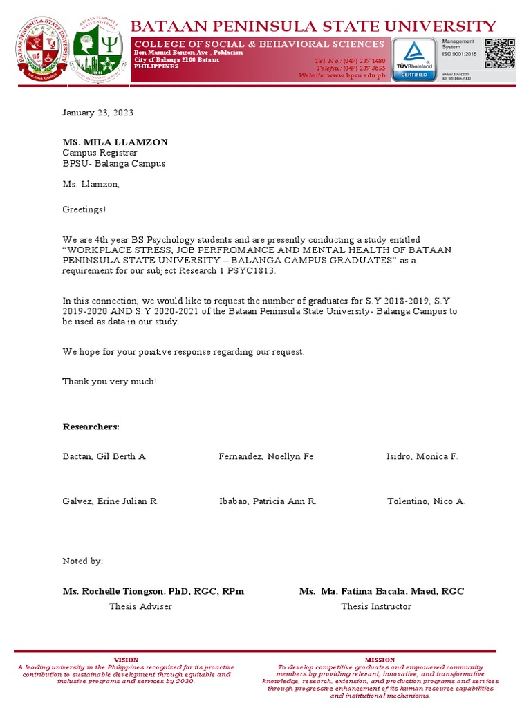 Request Letter | PDF | Psychology | Behavioural Sciences