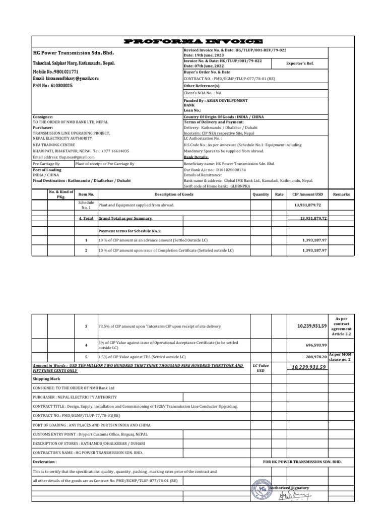 Proforma Invoice-Supply-REV-NMB Format | PDF