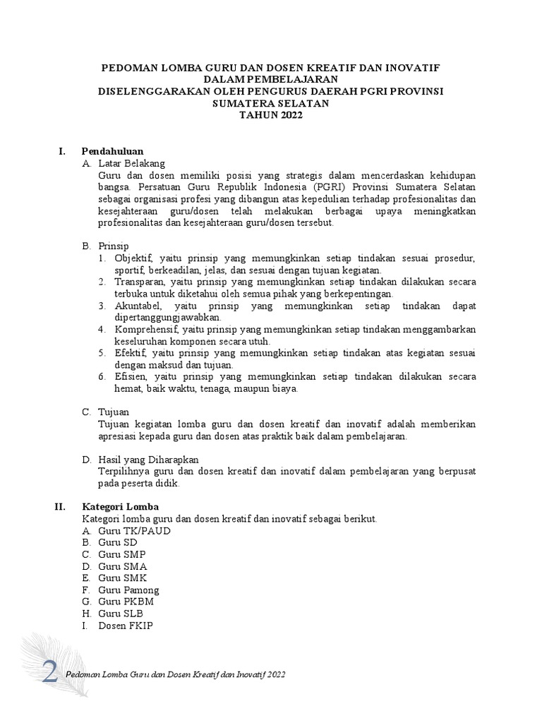Pedoman Lomba Guru - Dosen Kreatif Dan Inovatif | PDF