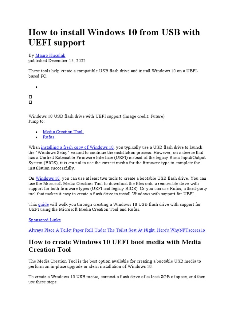 How To Install Windows 10 From USB With UEFI Support | PDF