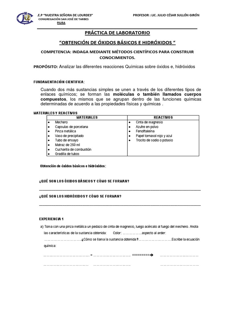 Práctica de Laboratorio - Hidróxidos | PDF