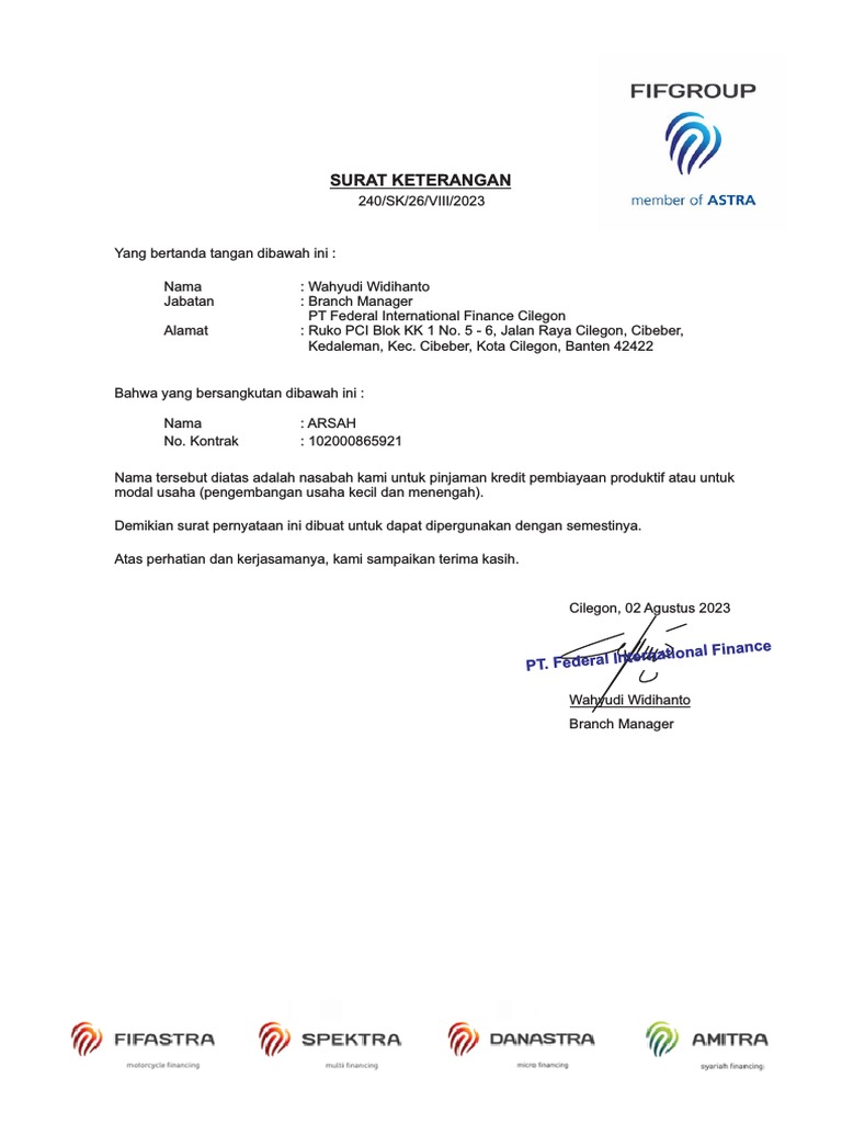 Surat Lunas FIF Group | PDF