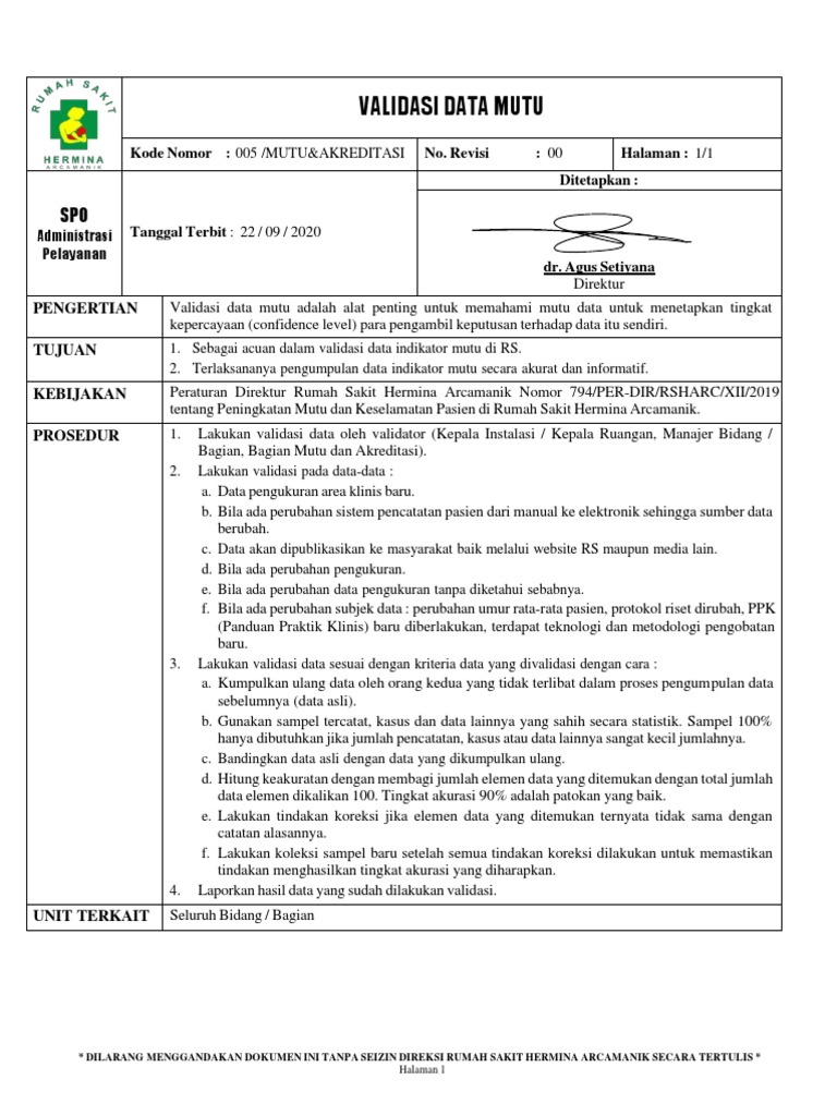 Validasi Data Mutu (Rev.00,18) | PDF