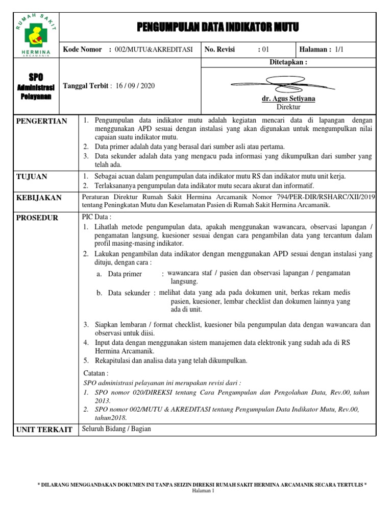 Pengumpulan Data Indikator Mutu (Rev.01, 2020) | PDF