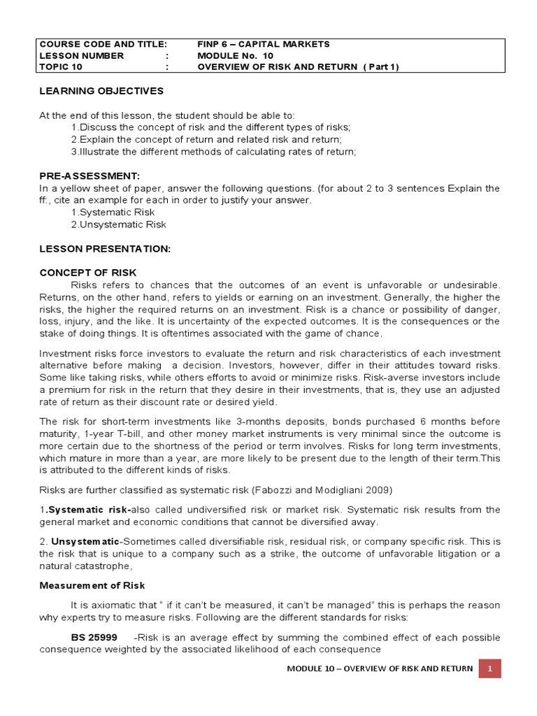 Capital Markets - Module 10 - Week 10 | PDF