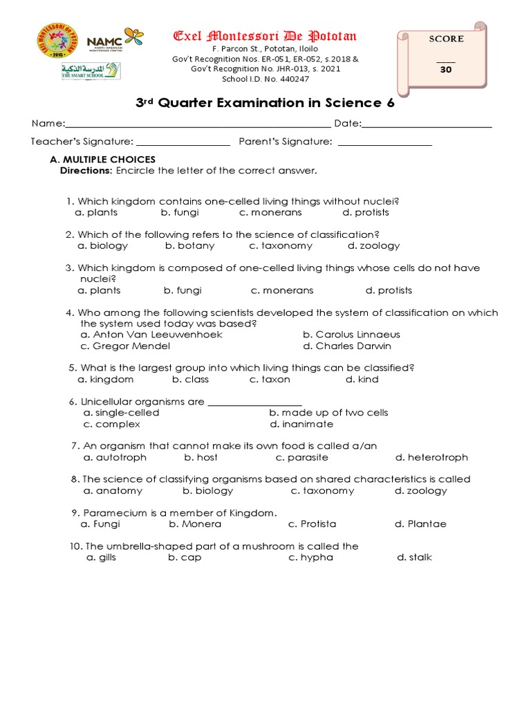 3rd Quarter Exam-Science 6 | PDF | Taxa | Biology