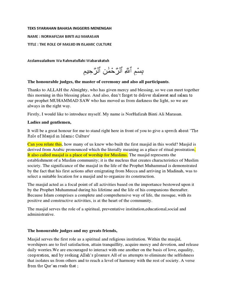 Teks Syarahan Bahasa Inggeris Menengah 2 | PDF