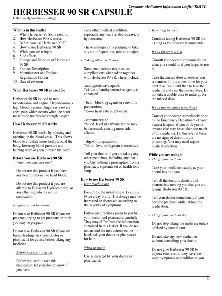 Herbesser 90 SR: Uses and Side Effects | PDF