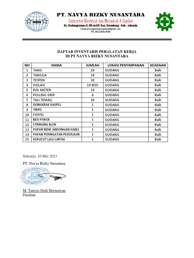 Daftar Inventaris Peralatan Kerja | PDF