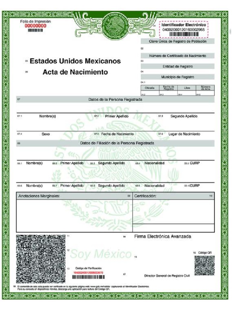 Acta de Nacimiento Editable | PDF
