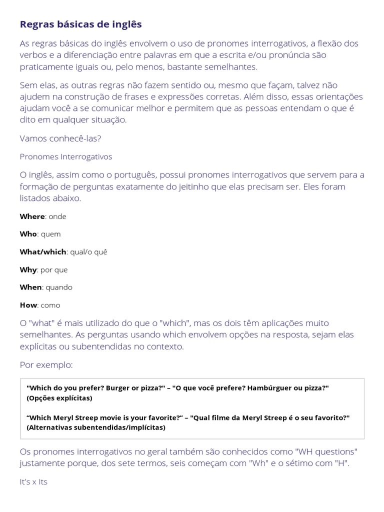 Regras Básicas de Inglês: Pronomes Interrogativos | PDF