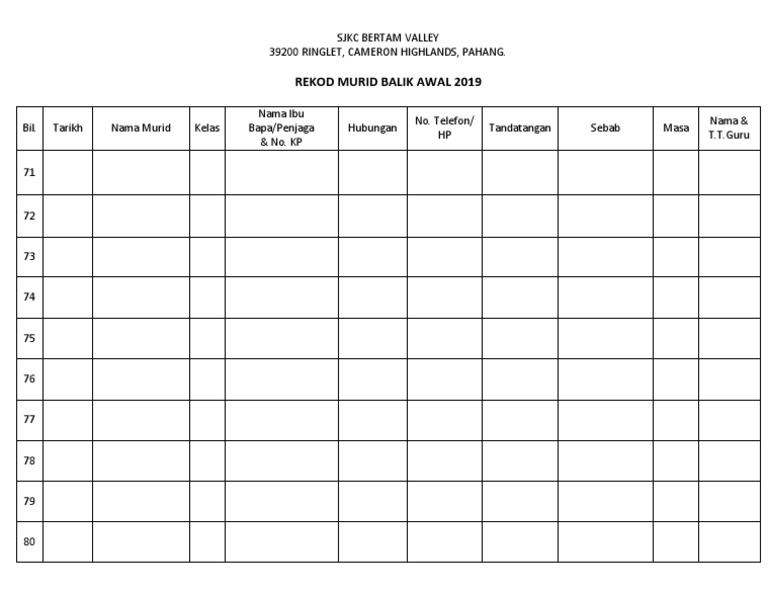 Rekod Murid Balik Awal | PDF Rekod Murid Balik Awal | PDF