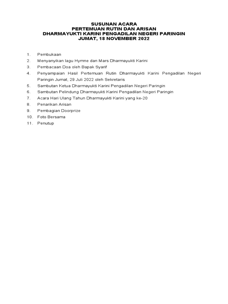 Susunan Acara Dan Naskah MC - DYK - November 2022 | PDF