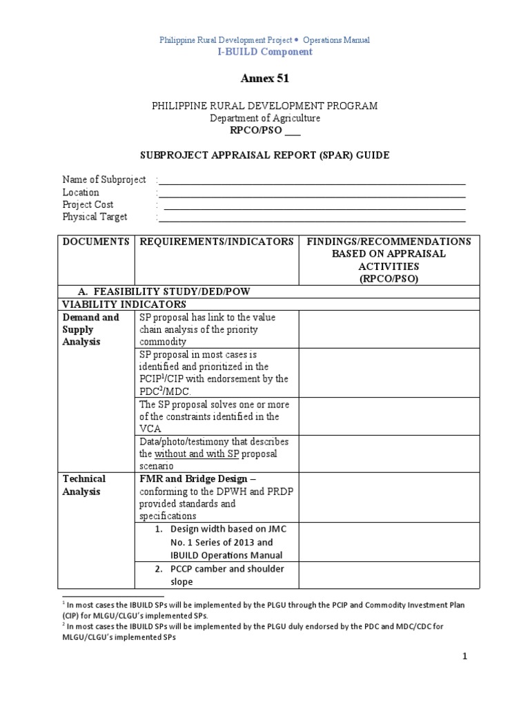 Subproject Appraisal Report Guide | PDF